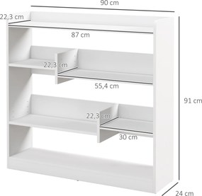 HOMCOM Knihovna s Úložným Prostorem rozměr 90Š x 24H x 91V cm 4 Úrovně 3 Zadní Panely Dřevovláknité Desky Bílá | Aosom