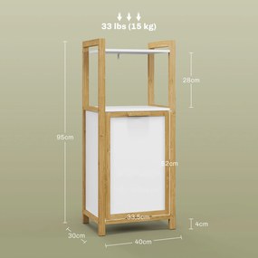 HOMCOM Bamboo Freestanding Laundry Hamper Cabinet - Koupelnová skříňka s proutěným košem - 2 police - 40L x 30Š x 86,5V cm