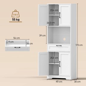 HOMCOM 170 cm kuchyňská skříňka se 4 dveřmi s funkcí soft-close, zásuvkou, nastavitelnými policemi, pracovní plochou pro mikrovlnku, bílá