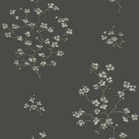Tmavě šedá vliesová tapeta s rozkvetlými větvičkami 148737, Blush, Esta Home