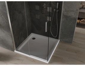 Mexen Omega, sprchový kout s posuvnými dveřmi 100 (dveře) x 100 (stěna) cm, 8mm šedé sklo, chromový profil + slim sprchová vanička bílá + chromový sifon, 825-100-100-01-40-4010