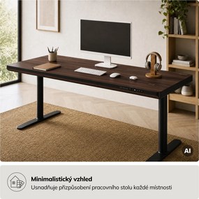 Elektrický psací stůl sit-stand se zásuvkou a bezdrátovou nabíječkou Qi černý/ořech, 1600 mm: ELLIS