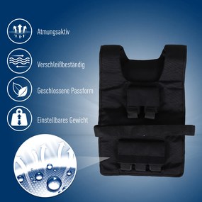 HOMCOM tréninková vesta 30 kg zátěžová vesta pro silový trénink nastavitelná oxford a železo černá 36x52cm
