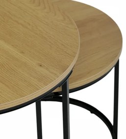 Odkládací konferenční stolky set 2 ks divoký dub kovová podnož černá CT-G1145 OAK