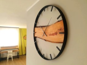 Dřevěné nástěnné hodiny KAYU 27 Hrušeň v Loft stylu - Černý - 70 cm