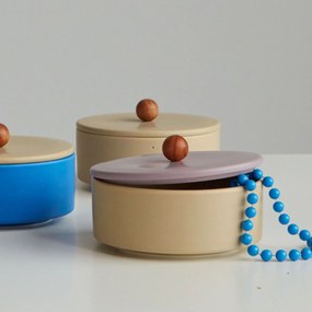 DESIGN LETTERS Porcelánová úložná dóza Treasure Bowl Beige/Lavender, fialová barva, béžová barva, dřevo, porcelán