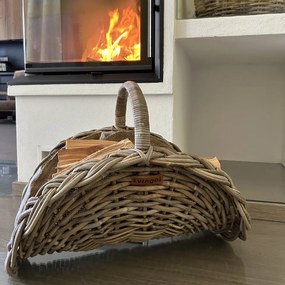 Vingo Ratanový koš na krbové dřevo, vějíř s pytlovinou