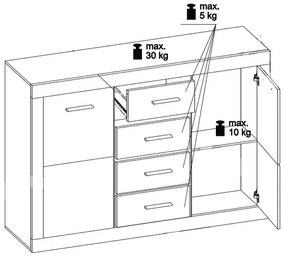Komoda Stone 117 cm, beton/bílá