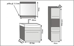 Koupelnový nábytek Belini bílý lesk + umyvadlo + zrcadlo  ROD P 3/0/W/W/0/ZW