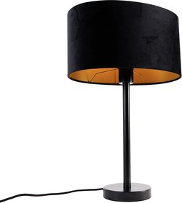 Stolní lampa černá s oválným sametovým stínítkem černým 35 cm - Simplo