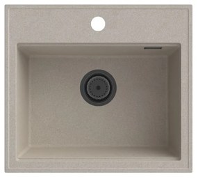 Sink Quality Ferrum New 5055, 1-komorový granitový dřez 560x500x210 mm + černý sifon, béžová, SKQ-FER.5055.B.XB