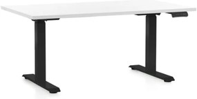 Výškově nastavitelný stůl OfficeTech D, 140 x 80 cm, černá podnož, bílá