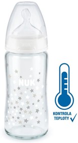 NUK Skleněná kojenecká láhev FC s kontrolou teploty 240 ml Bílá
