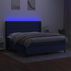 Box spring postel s matrací a LED modrá 160x200 cm textil 3138411