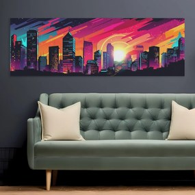 Obraz na plátně - Moderní město s mrakodrapy Pop Art FeelHappy.cz Velikost obrazu: 180 x 60 cm