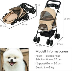 PawHut kočárek pro psy kočárek pro psy skládací funkční kočárek pro malé psy kočky kočárek pro domácí mazlíčky Oxford Khaki 67x45x96cm |