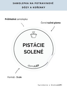 PISTÁCIE SOLENÉ – průhledná samolepka na dózu, tučné písmo, 5 cm | DomaLEP