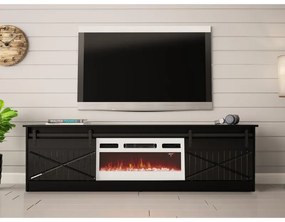 TV skříňka Sarinero s krbem, Barva: černý / černý lesk, Krb: bílý