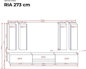 Ral Obývací stěna RIA 273 cm - Bílý lesk