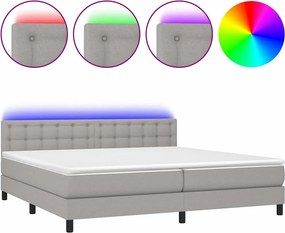 Box spring postel s matrací a LED světle šedá 200x200 cm textil 3133501