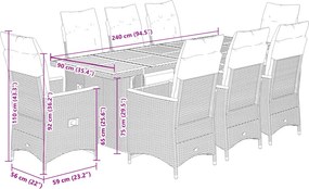 9dílný zahradní bistro set s poduškami šedý polyratan 3277269