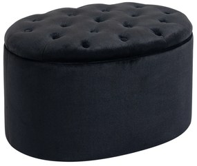 HOMCOM Lavice v černé barvě Moderní čalouněná lavice s úložným prostorem, sametový polyester, kaučukové dřevo, oválný tvar, 71x52x42cm