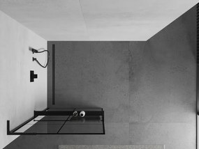 Mexen Kioto+ L, sprchová zástěna Walk-In s poličkou a věšákem 90 x 200 cm, 8mm čiré sklo černý vzor, ​​černý profil, 800-090-123-70-77