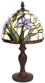 Stolní lampa Tiffany s kosatci a motýlkem Fly – 20x36 cm