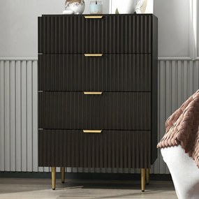 HOMCOM komoda se 4 zásuvkami, ložnicová komoda, moderní úložný nábytek s úchyty a zlatými nohami, rozměry 60 x 40 x 96 cm, černá