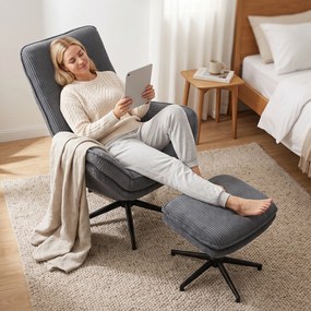 HOMCOM Relaxační křeslo s 130° funkcí ležení, televizní křeslo s podnožkou a ocelovým rámem, šedé