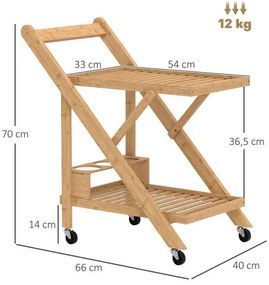 Servírovací stolek, kolečka, masivní bambus, přírodní, NoBi LISABON