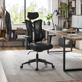 Kancelářská  ergonomická  židle MORA — síť / látka, černá