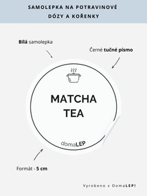 MATCHA TEA – bílá samolepka na dózu, tučné písmo, 5 cm | DomaLEP