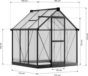 Skleník 210 x 183 x 193 cm, zesílená konstrukce, polykarbonát 6 mm