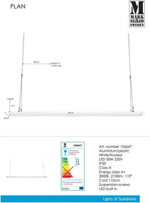 Bílé závěsné svítidlo Markslöjd Plan, délka 90 cm