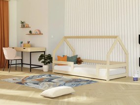 Benlemi Nízká postel domeček SAFE 8v1 ze dřeva se zábranou Zvolte barvu: Nelakovaná, Zvolte rozměr: 90x180 cm, Zvolte zábranu: Se dvěma zábranami