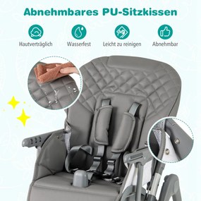 Costway Vysoká stolička baby skládací dětská vysoká stolička s funkcí – šedá