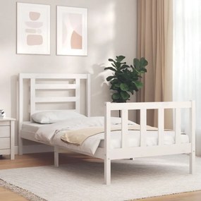 vidaXL Rám postele s čelem 100 x 200 cm masivní dřevo [3192875] Barva: Bílá