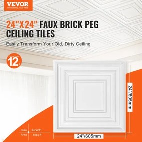 Stropní dlaždice 12-balení 24 × 24 V PVC Snadná instalace Bílý kolíkový vzor
