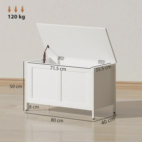 HOMCOM úložný truhla do ložnice 95 L s víkem, úložná lavice s bezpečnostními panty 80x40x50 cm bílá s dřevěnou texturou