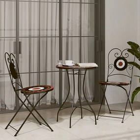 Mozaikový bistro set terakotový a bílý železo a keramika 3216355