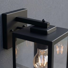 Toolight Toolight, JNH038-1G, venkovní nástěnné svítidlo se skleněnými tabulkami, 1× E27, IP44, černá matná, OSW-56224