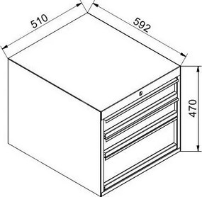 Závěsný dílenský box na nářadí k pracovním stolům, 3 zásuvky, zámek, 510 x 592 x 470 mm, šedá