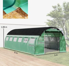 Outsunny Fóliovník 6×3×2 m, tunelový skleník se stínící sítí, rolovací stěny, ocelová konstrukce, zelený