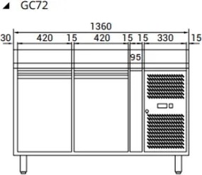 Tefcold GC 72 Chladicí stůl nerez 2 dveřový, šířka 136 cm, ventilované chlazení, bez pracovní desky (30078) – Servis ČR