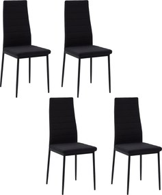 HOMCOM Set 4 čalouněných jídelních židlí z lnu - Moderní kuchyňské židle s vysokým opěradlem a kovovými nohami, nosnost 120 kg, pro obývací pokoj, 41x