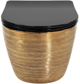 Rea Carlo Mini, závěsná WC mísa Tornado 490x360x370 mm, černá-zlatá strukturovaná, REA-C4330