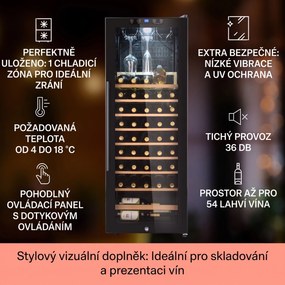 Klarstein Barossa 54S, vinotéka, 155 l/54 lahví, skleněné dveře, dotykové ovládání