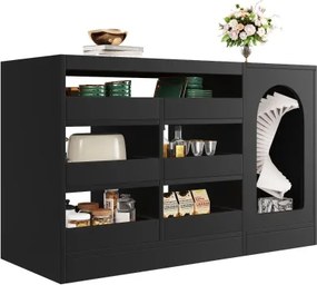 Aosom Moderní komoda se zásuvkami, jídelní skříň s LED světlem a 6 zásuvkami, 120 x 40 x 75 cm, Černá
