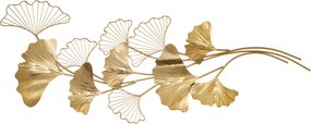 HOMCOM 3D Kovová Nástěnná Dekorace, Zlatá Nástěnná Umělecká Díla s Listy Ginkgo 138x70cm | Aosom